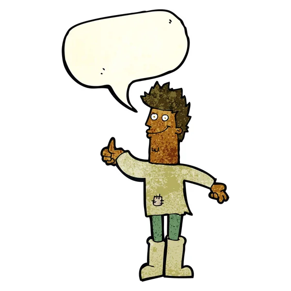Dibujos Animados Hombre Barbudo Feliz Agitando Brazos Con Burbuja Del