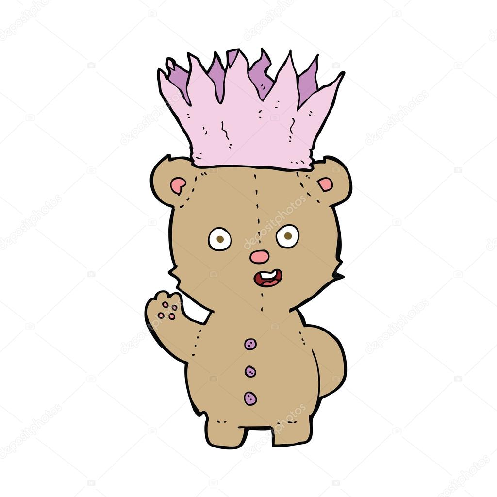 Dibujos animados osito de peluche con corona de papel Vector de stock ...