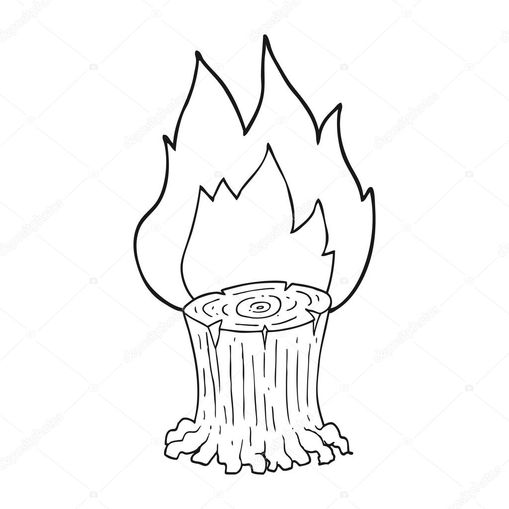 Black and white cartoon big tree stump on fire Stock Vector Image by ...