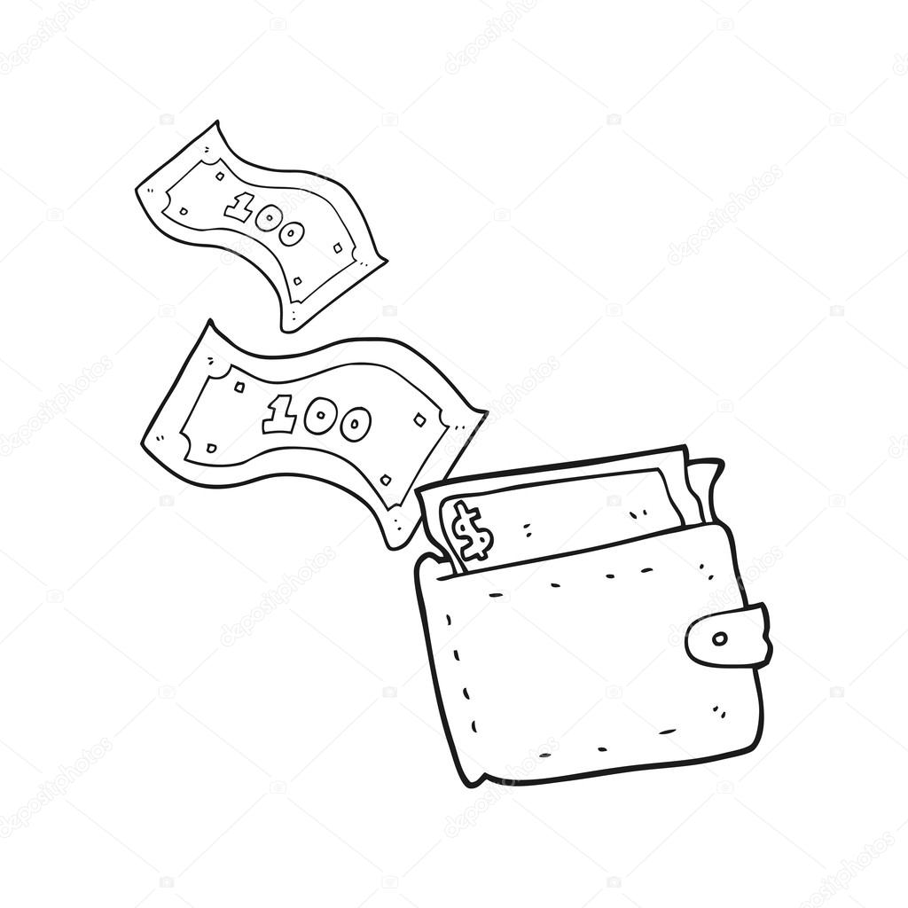 Black and white cartoon wallet full of money — Stock Vector ...