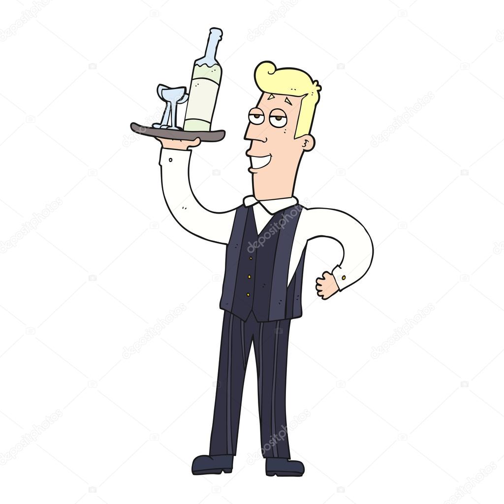 Freehand Drawn Cartoon Waiter — Stock Vector © Lineartestpilot 96467810