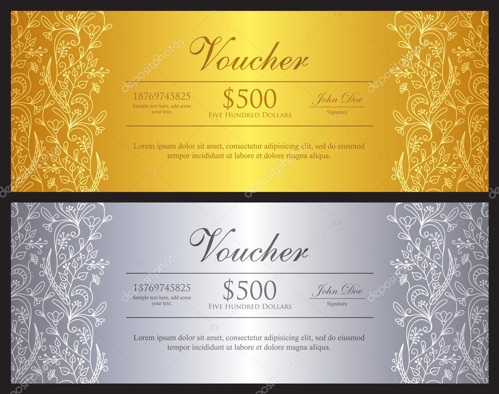 Gold and silver voucher with ornamental floral pattern Stock Vector by ...