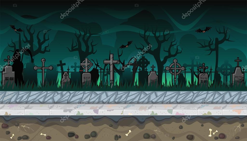 Seamless cemetery landscape with trees for video game design — Stock ...
