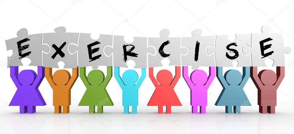 Puppet hold puzzle with exercise word on it — Stock Photo © tang90246 ...