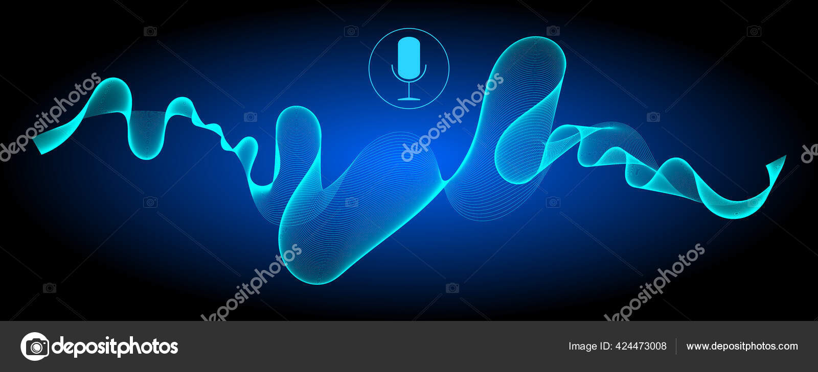 Voice Recognition Microphone Glossy Blue Soundwaves Illustration ...