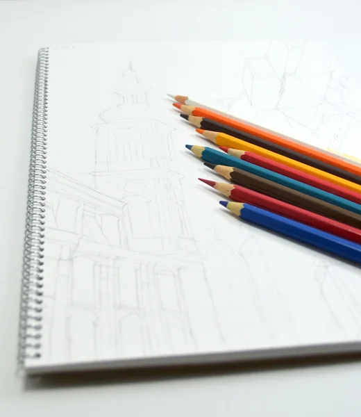 Drawing of buildings and colour pencils ⬇ Stock Photo, Image by ...