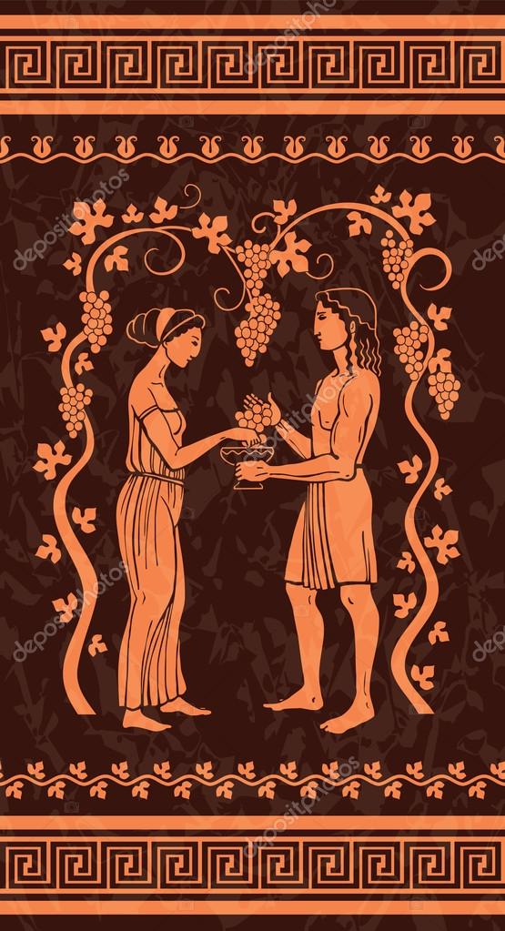 Grape wine, illustration in ancient Greek style Stock Vector Image by ...