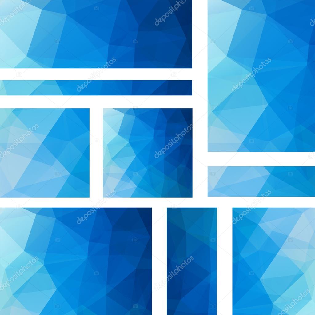 Vector banners set with polygonal abstract blue triangles. Abstract ...
