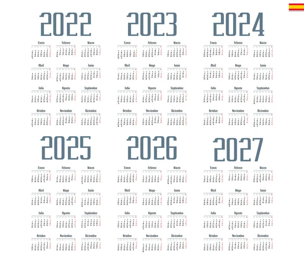 Spanish Calendar 2022 2023 2024 2025 2026 2027 White Background Stock ...