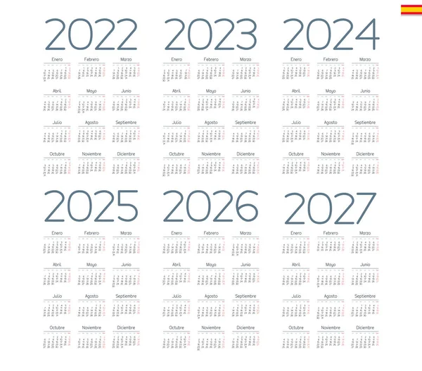 Spanish Calendar 2022 2023 2024 2025 2026 2027 White Background Stock ...