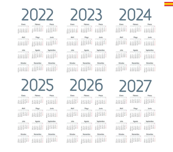 Spanish Calendar 2022 2023 2024 2025 2026 2027 White Background Stock ...