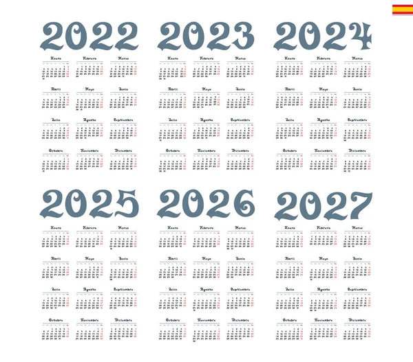 Spanish Calendar 2022 2023 2024 2025 2026 2027 White Background Stock ...