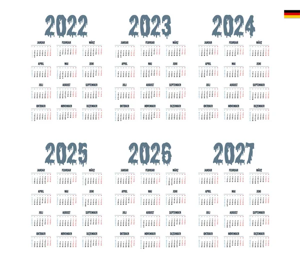 Kalender Jerman Untuk 2022 2023 2024 2025 2026 2027 Minggu Vektor Stok ...