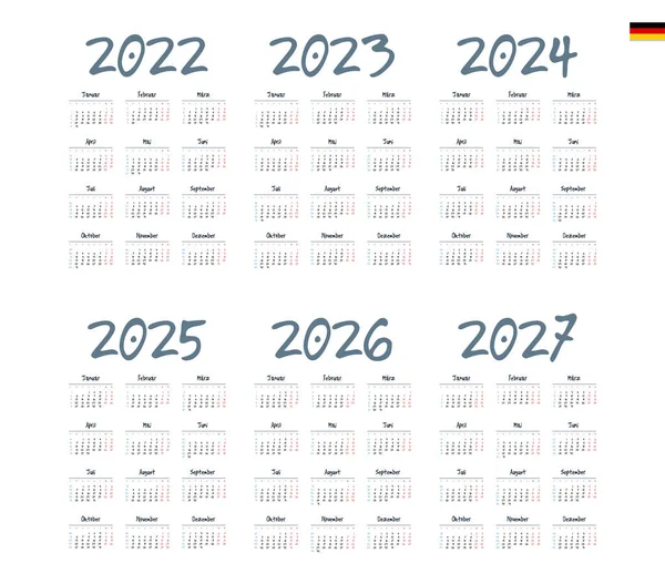 German Calendar 2022 2023 2024 2025 2026 2027 Week Starts Stock Vector ...