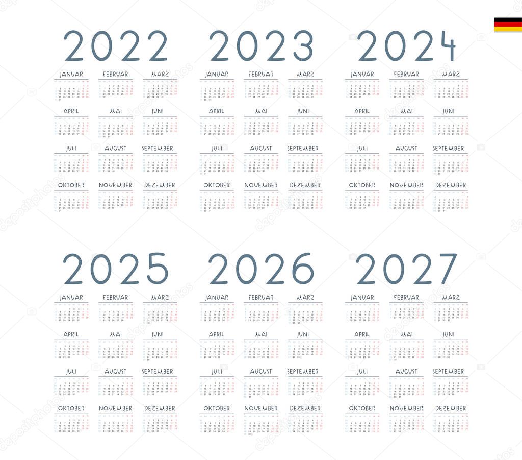 2022 2023 2024 2025 2026 2027 Alman Takvimi Hafta Pazartesi ©tashechka ...