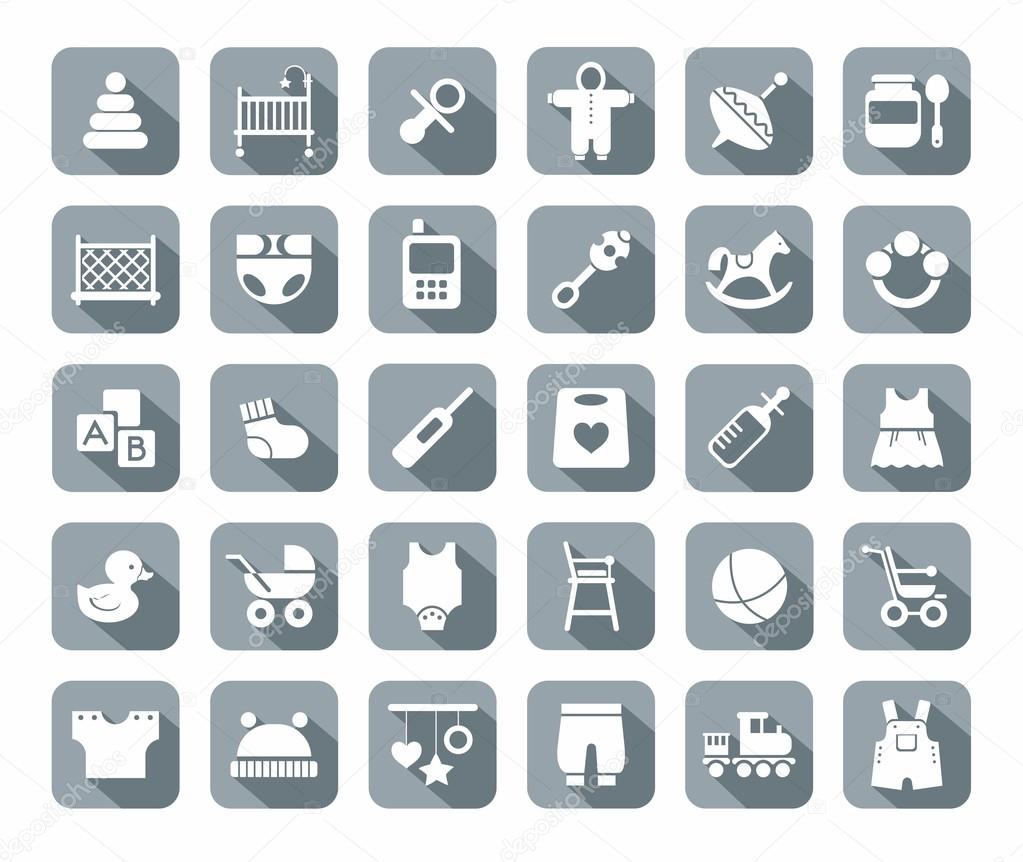 Products for children, gray, flat icons. Stock Vector Image by ...