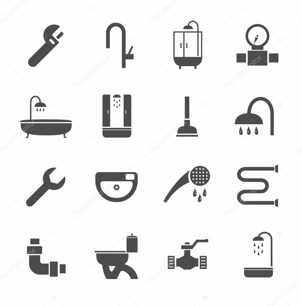 Plumbing, icons, monochrome, white background. ⬇ Vector Image by ...