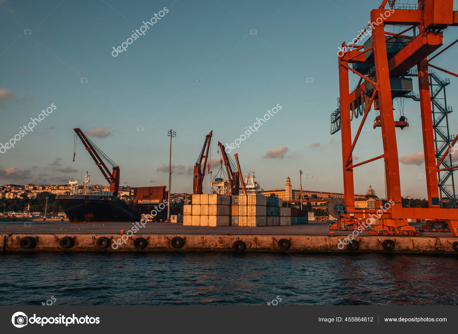 Containers Cranes Cargo Port Istanbul Turkey Stock Photo by ...