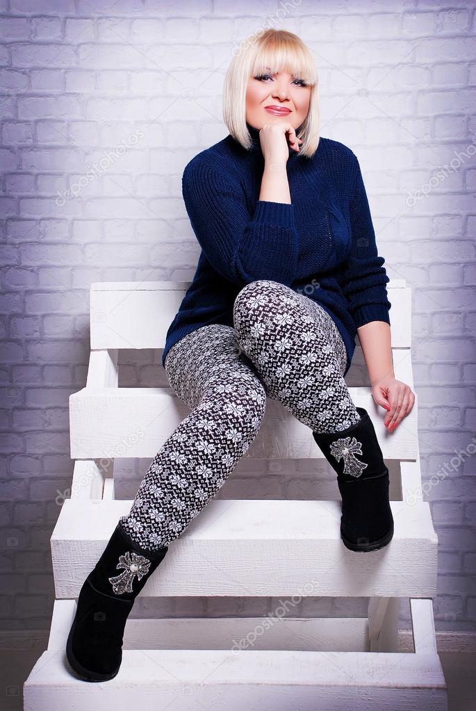 Pretty plus size woman in casual clothes — Stock Photo © m_m_a2012 ...