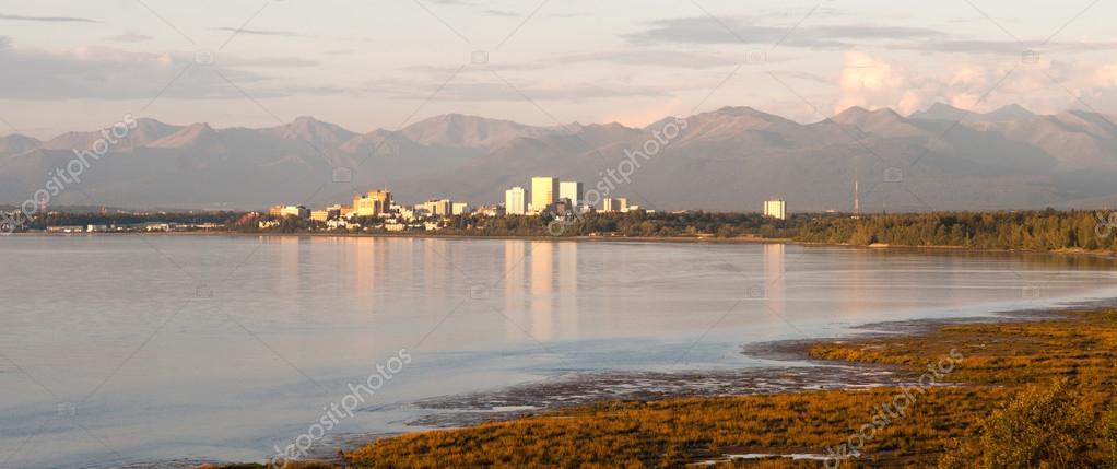 Sunset Downtown City Skyline Anchorage Alaska North America USA — Stock ...