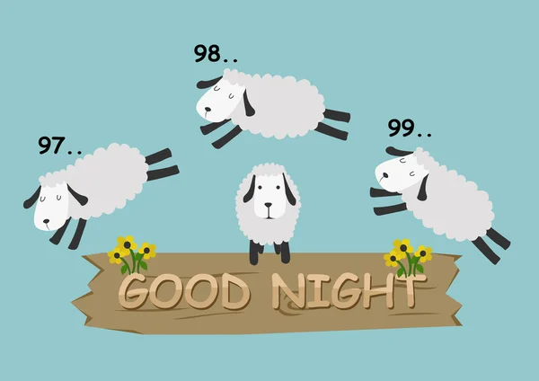 Sheep jumping, good night — Stock Vector © 9peak #55377365