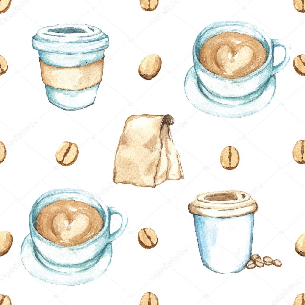 Seamless coffee background, Watercolor paint high resolution Stock ...
