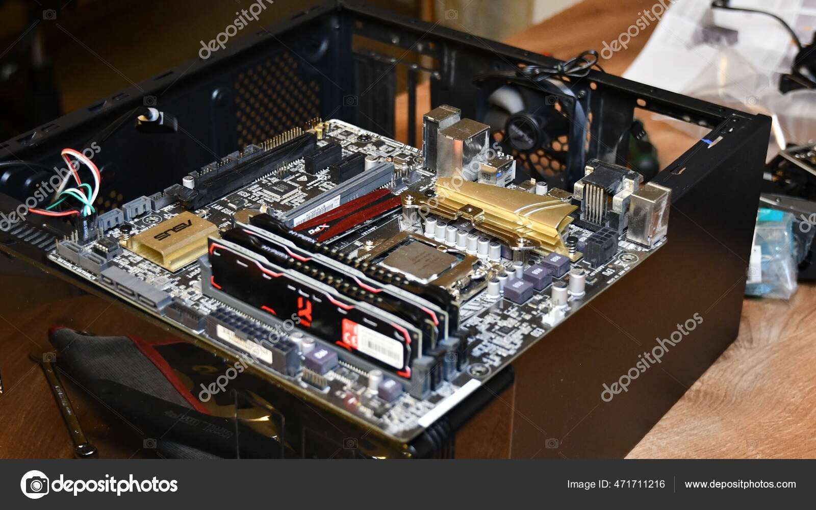 Assemling PC motherboard mini-ITX with hardware — Stock Editorial Photo ...