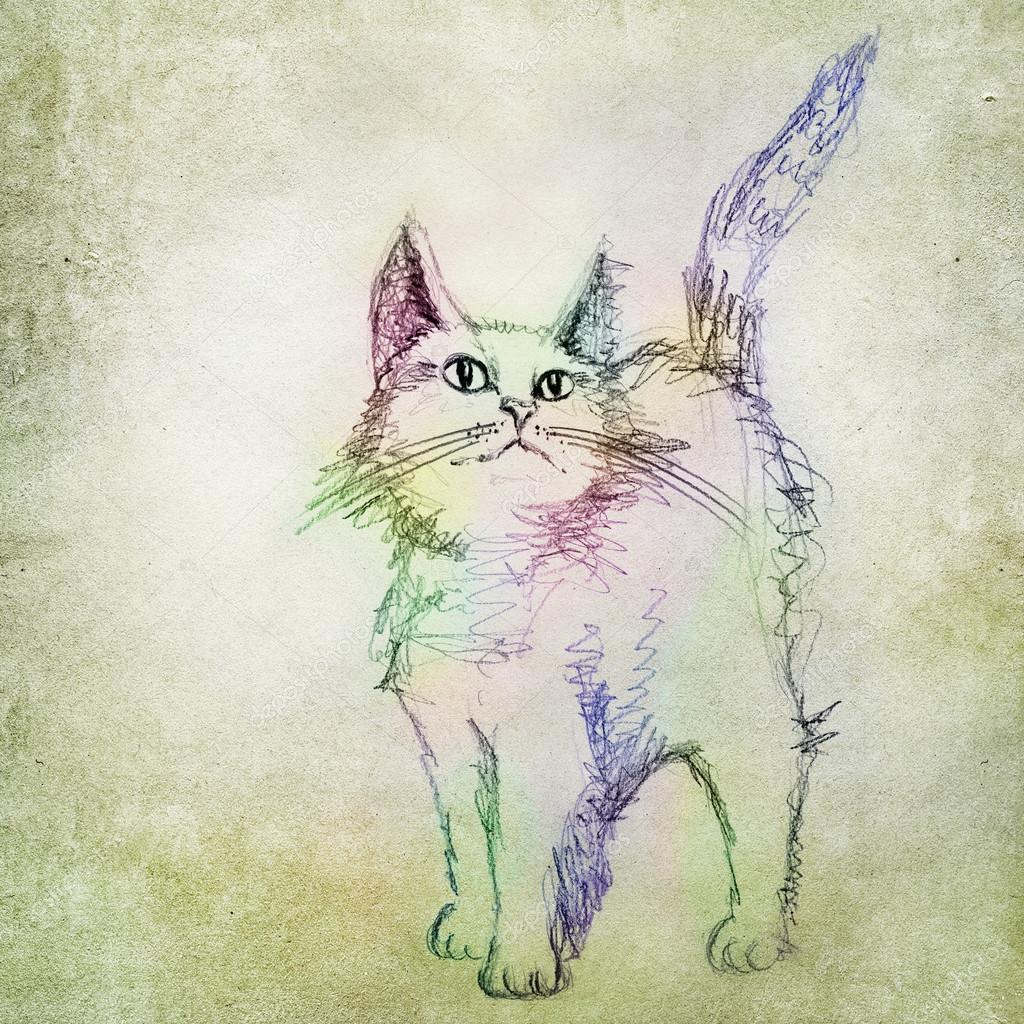 Colorful cat drawing Stock Illustration by ©piolka #68977435
