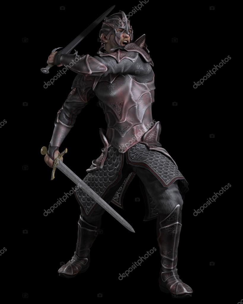 Dark Fantasy Knight with Two Swords Stock Photo by ©algolonline 54189619