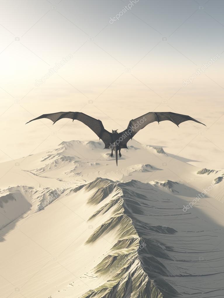 Grey Dragon Flight Over Snowy Mountains — Stock Photo © algolonline ...