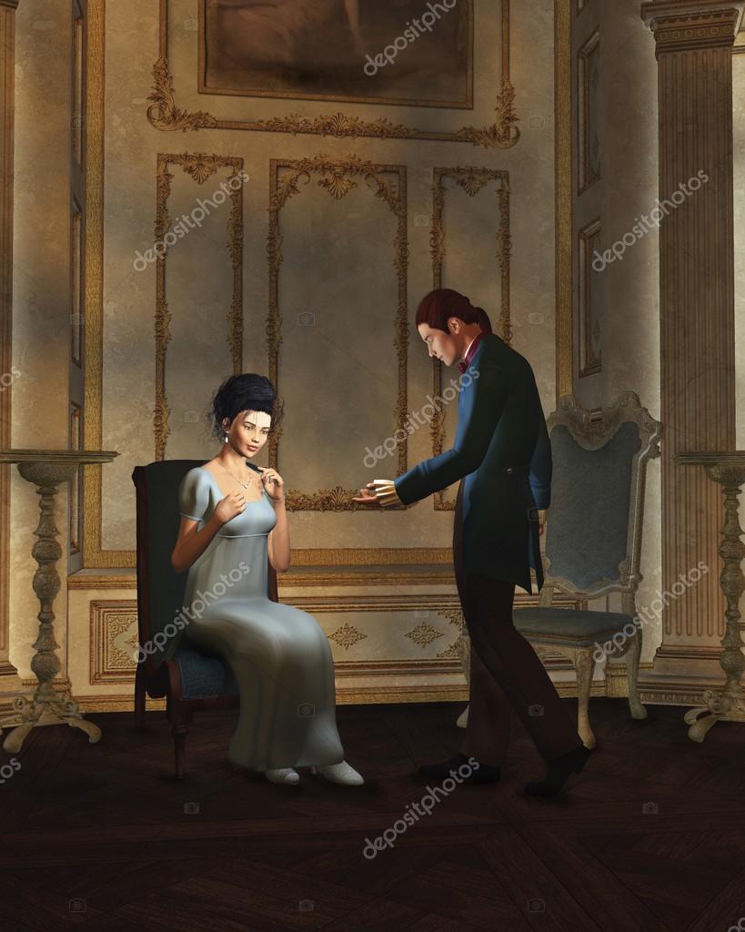 Regency Era Couple in Candlelit Ballroom — Stock Photo © algolonline ...
