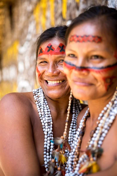 Native Brazilian woman smiling at an indigenous tribe in the Amazon ...