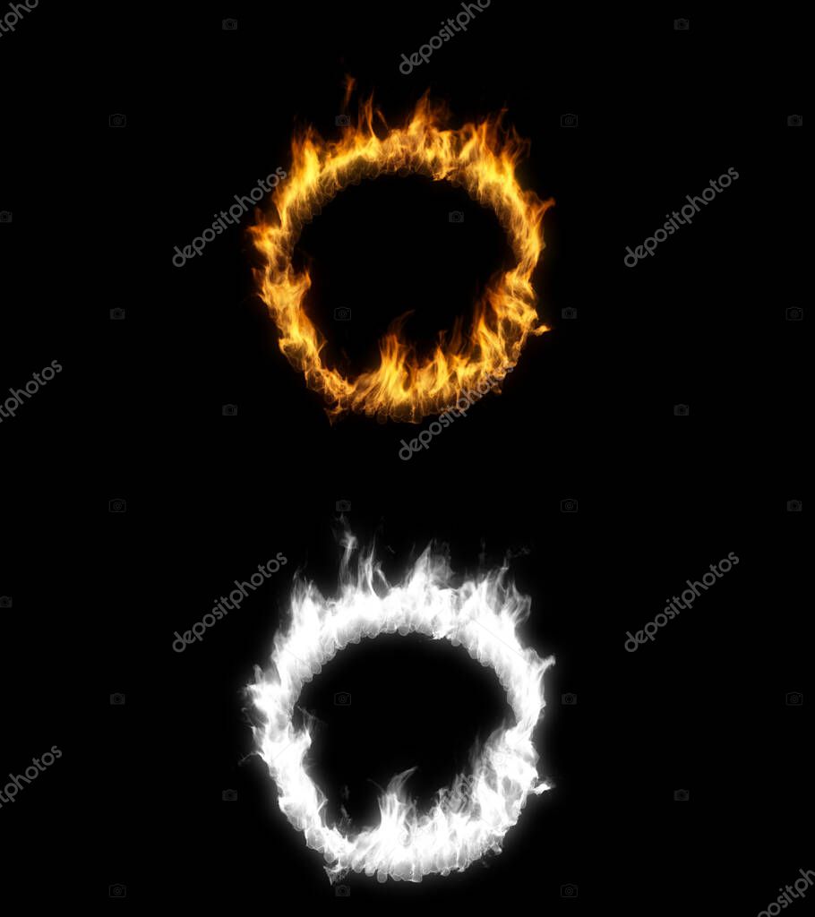 Ilustración 3D de la forma del círculo en el fuego con capa alfa 2023