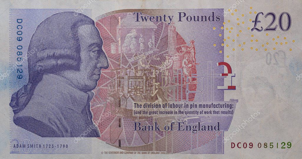 Reverso del billete de 20 libras esterlinas con fines de diseño 2022