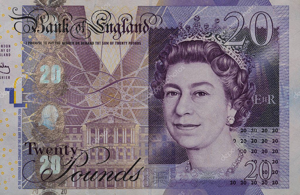 Primer plano del billete de 20 libras esterlinas con fines de dise o 2024