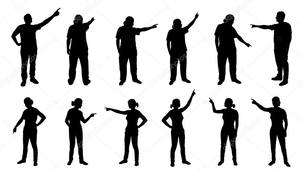 People pointing silhouettes — Stock Vector #77447398