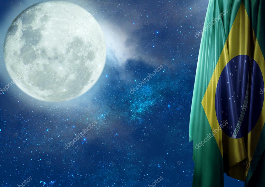 Brazil flag on moon by night supper — Stock Photo © agphotography #71118973