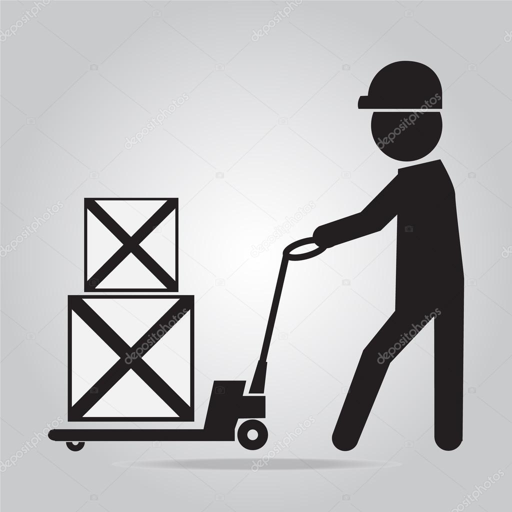 Homme avec transpalette à main lever signe — Image vectorielle keath369 ...