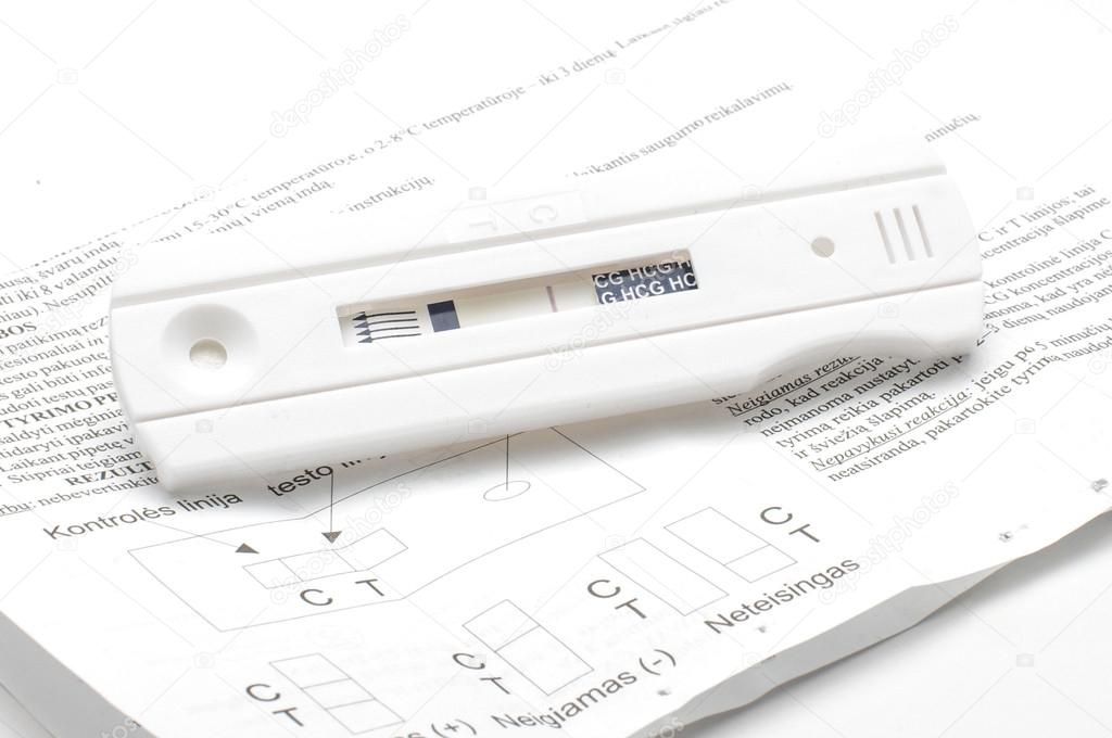 Negative pregnancy test and instruction on the white — Stock Photo ...