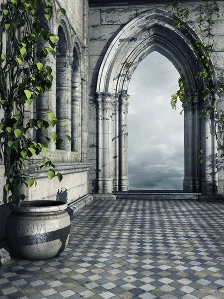 Castle Hallway With Door