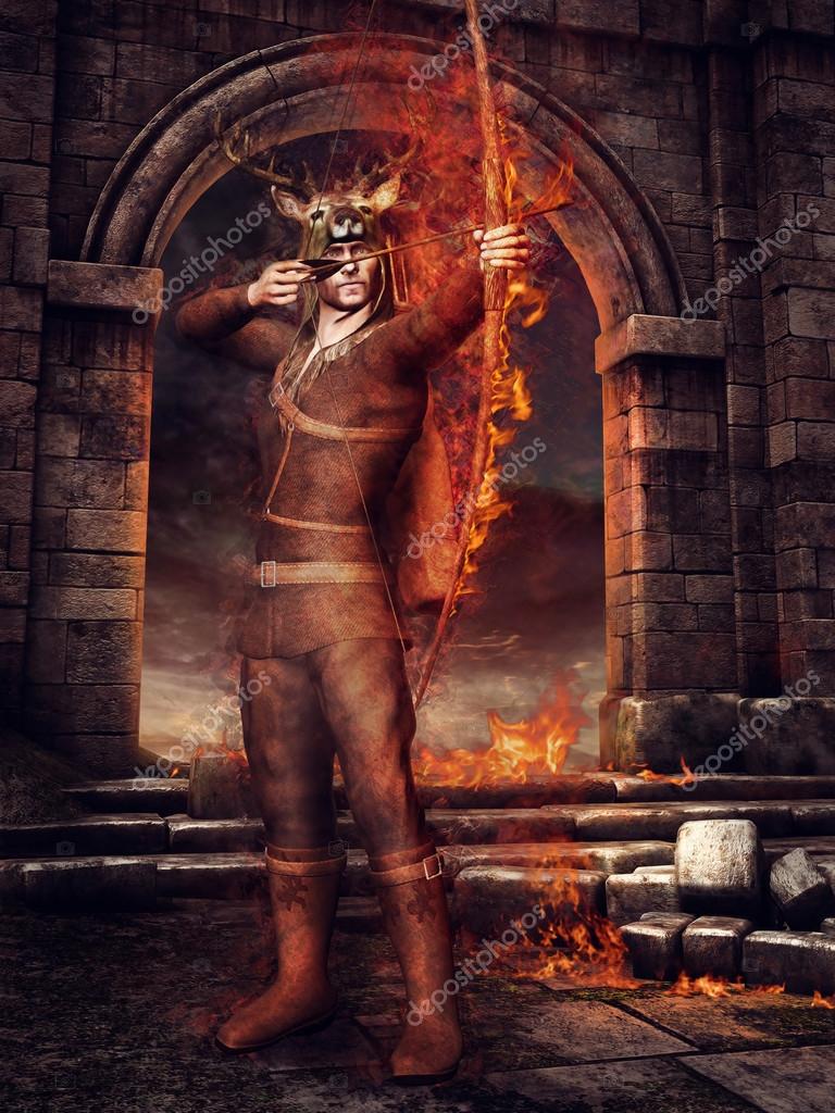 Hunter with fiery arrows — Stock Photo © FairytaleDesign #69227373