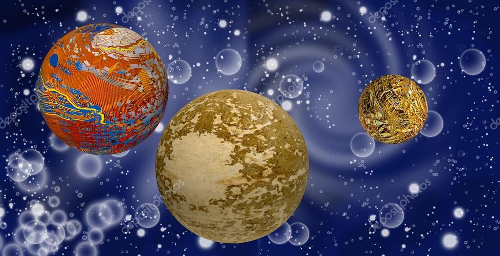 Illustration of different planets in outer space close-up — Stock Photo ...