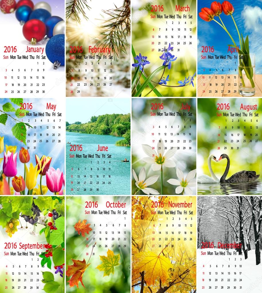 Image of different pictures of nature. Calendar for the year 2016 ...