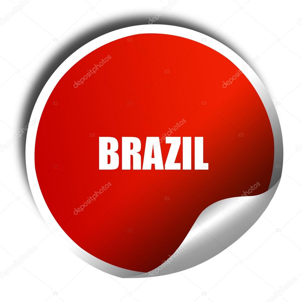 Greetings from brazil, 3D rendering, red sticker with white text ...