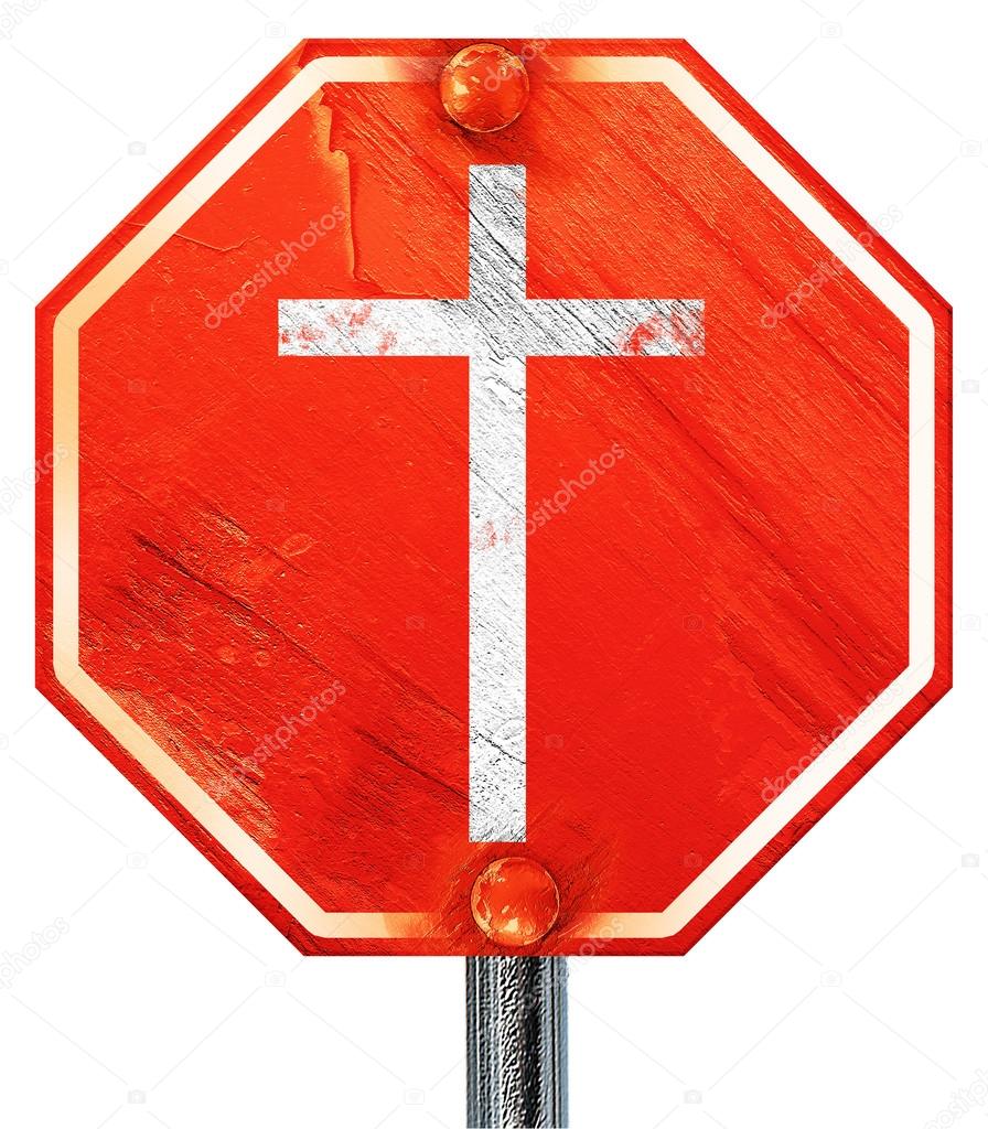 Christian cross icon, 3D rendering, a red stop sign — Stock Photo ...