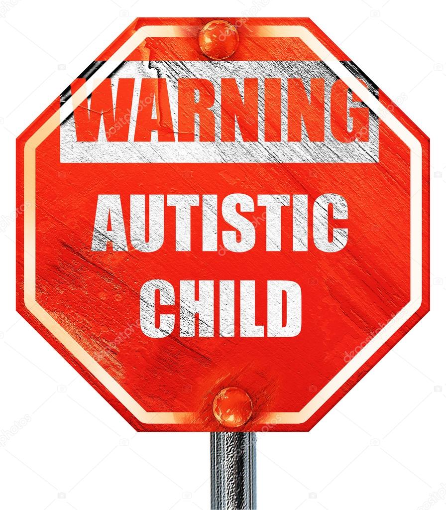 Signo de niño autista, representación 3D, una señal de stop rojo 2024