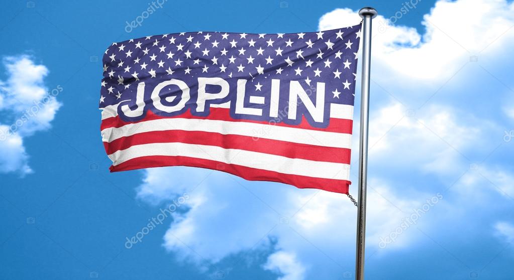 Joplin, representación 3D, bandera de la ciudad con estrellas y rayas ...