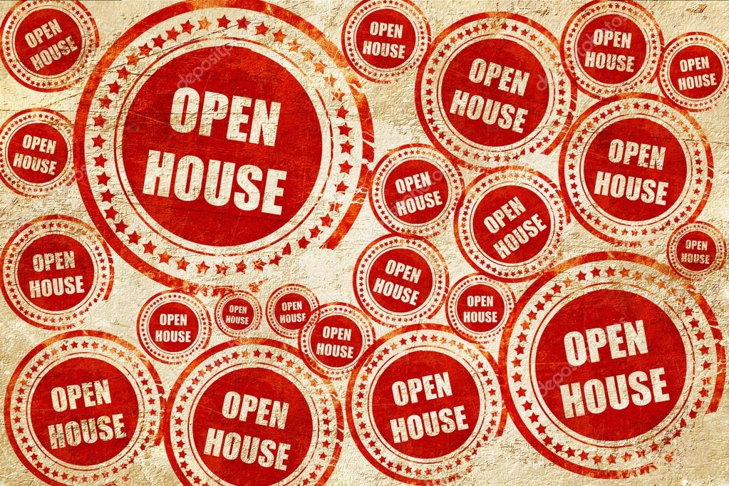 Open house sign, red stamp on a grunge paper texture — Stock Photo ...