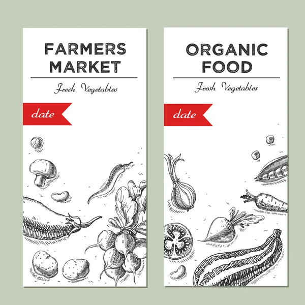 Templates for label design with hand drawn linear vegetables. Stock ...