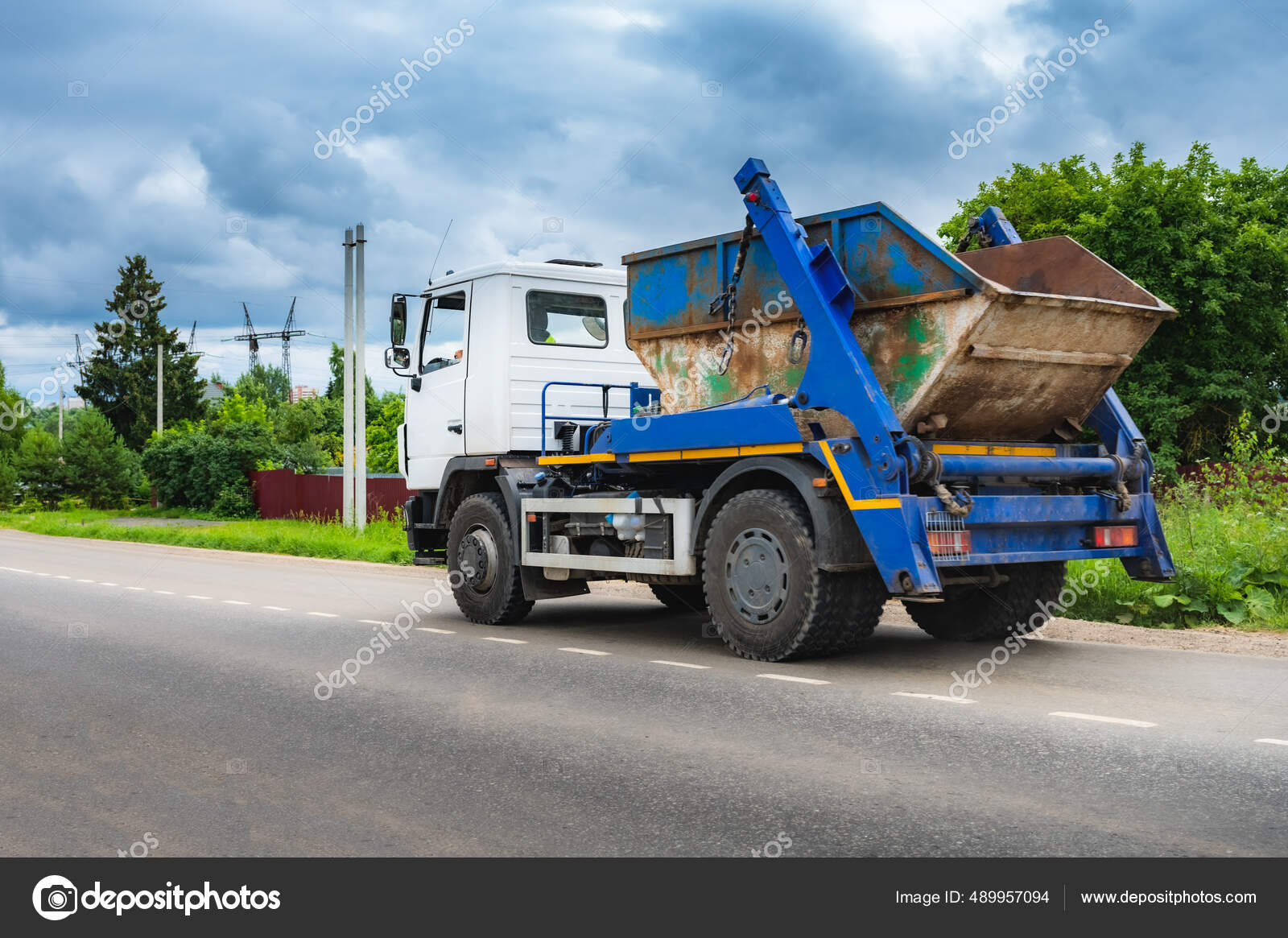 Specialized Car Removes Waste Garbage Streets City Ecology — Stock ...